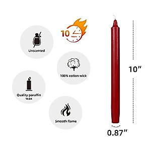 Zest Candle 12-Piece Taper Candles, 10-Inch, Red Straight