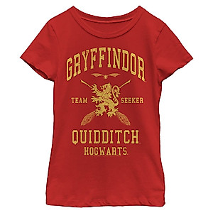 Harry Potter Gryffindor Quidditch Seeker Girl's Solid Crew Tee, Red, X-Small
