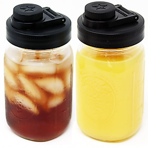 Brewing America Glass Mason Jar Pitcher with Lid - Ball Jars, 1 Quart (32 oz) with Black Wide Mouth Mason Jar Pour Lid, 2-Pack
