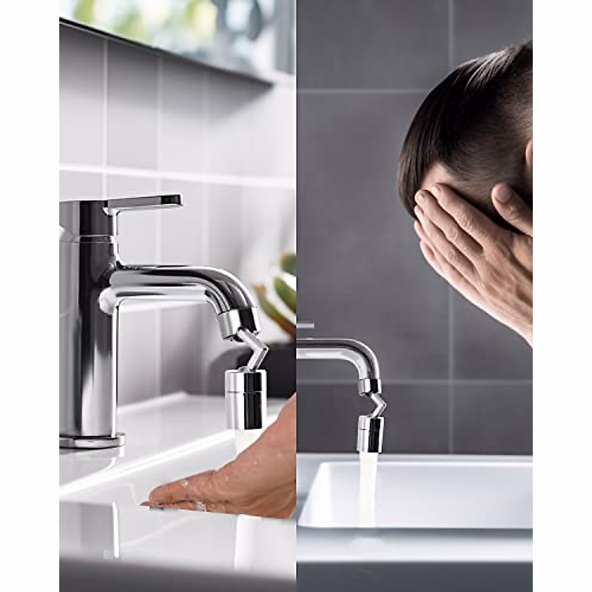 Hibbent Faucet Aerator, 720° Swivel Big Angle Spray Aerator, Solid Brass Dual Function Kitchen Sink Faucet Aerator, Bathroom Faucet Mounted for Face Washing, Gargle and Eye Flush, Chrome