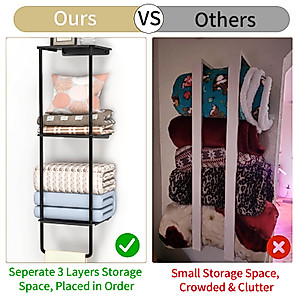 LSK Wall Blanket Holder, 3 Tier Blanket Storage for Living Room, 40 Inch Blanket Wall Rack with Shelves, Towel Blanket Ladder with Blanket Bar for Hanging Small Blankets, Baby Quilts, Matte Black