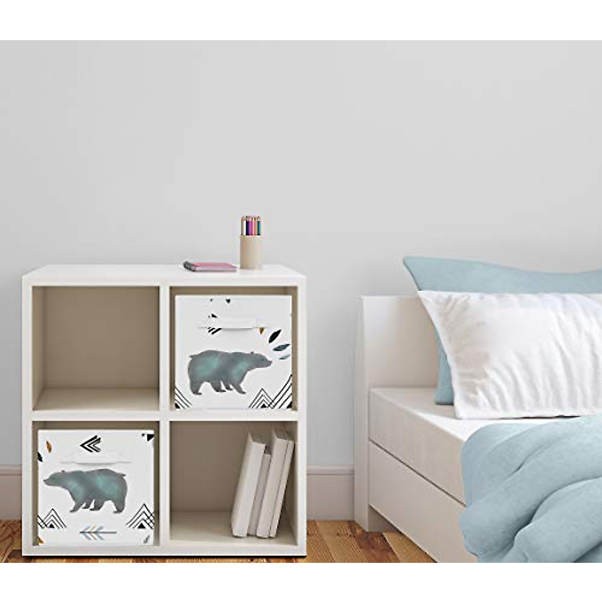 Sweet Jojo Designs Slate Blue and White Bear Mountain Watercolor Organizer Storage Bins for Collection - Set of 2