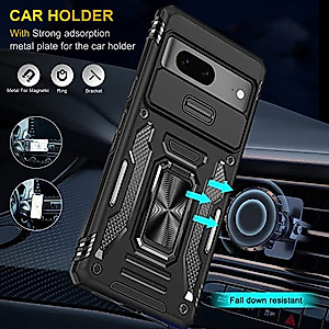 for Pixel 7 Case,Google Pixel 7 Case with Slide Camera Cover+Screen Protector (1 Pack),[Camera Protection] [Magnetic Rotate Kickstand] Military Grade Shockproof Heavy Duty Protective Cover-Black