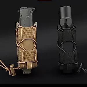 Tactical Magazine Pouch 9mm Pistol Single Mag Bag Molle Flashlight Pouch Torch Holder Hunting Knife Holster Shooting Airsoft (Color : MG-48-BLK)