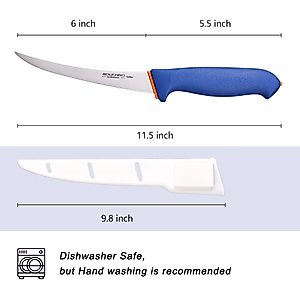 BOLEXINO 6 Inch Boning Knife, Flexible Curved Blade Processing Knife, Super Sharp Fillet Knife, German Stainless Steel Chef Knife W/Non-slip Softgrip for Kitchen Home Restaurant (Blue)