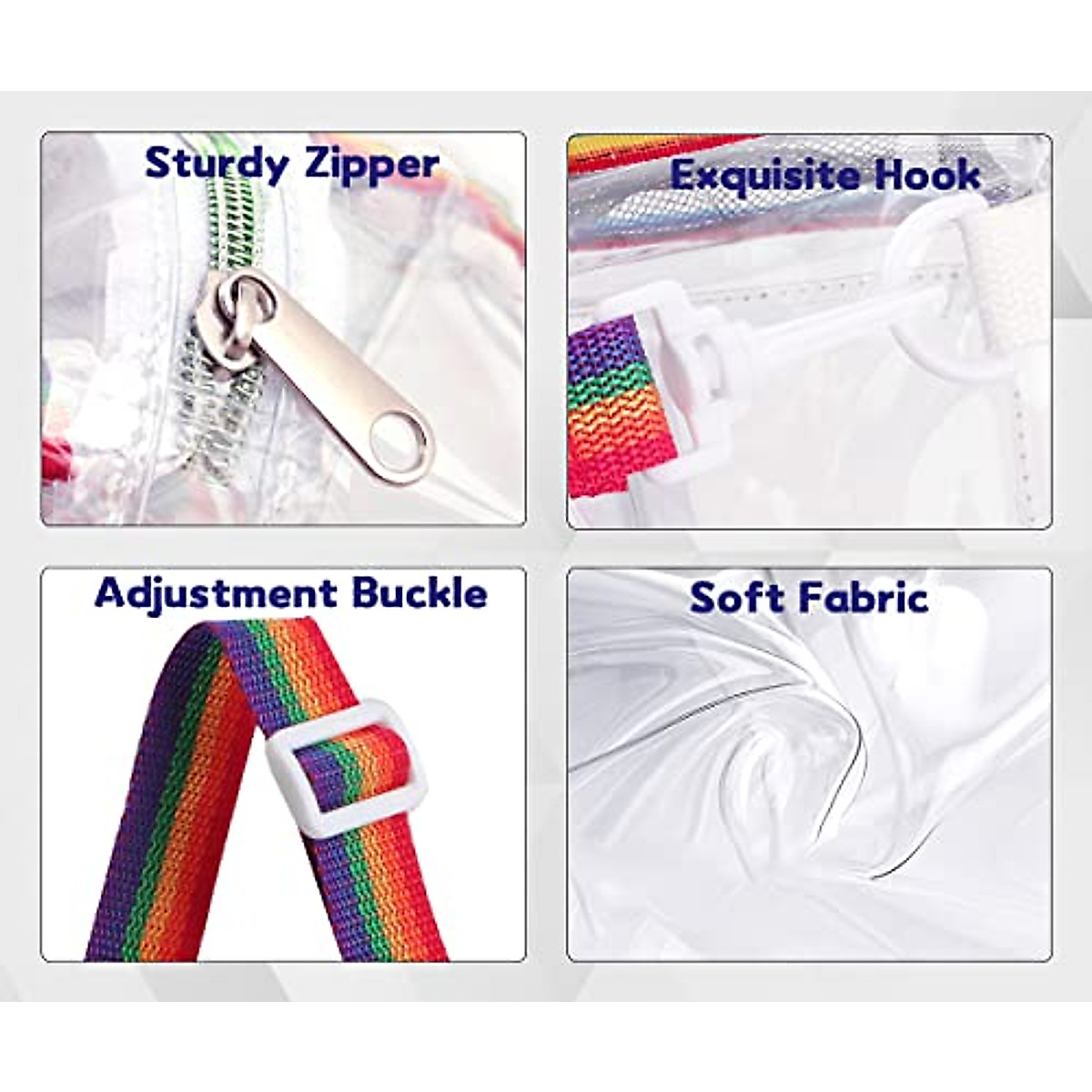 MOFASVIGI Clear Mini Backpack, Stadium Approved Clear Backpack, Rainbow Waterproof Clear Bag with 2pcs Detachable Shoulder Straps for Work, Security Check, Sport Event, Concert, School, Beach