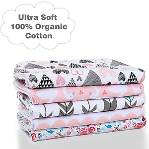 5-Pack Baby Burp Cloths for Girls, Triple Layer, 100% Organic Cotton, Soft and Absorbent Towels, Burping Rags for Newborns by MiiYoung