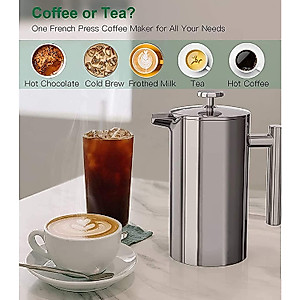 French Press Coffee Maker,Espresso And Tea Maker with Triple Filters,Stainless Steel 304 with Double-Wall Insulated Coffee Presser And Tea Pot