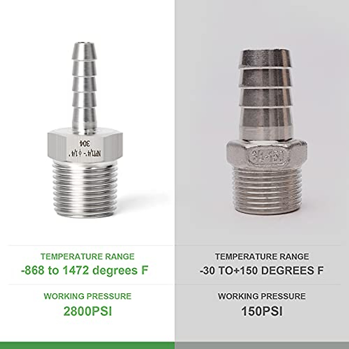 TAISHER 5PCS Forging of 304 Stainless Steel of Air Hose Fittings, Hose Barb Fittings 1/4" Barb x 1/4" MNPT Pipe Adapter with 5PCS Hose Clamp