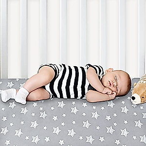 Pack and Play Sheets, 2 Mini Crib Stretchy n Playard Fitted Sheet, Compatible with Graco Play, Soft Breathable Material, Stars & Bunny