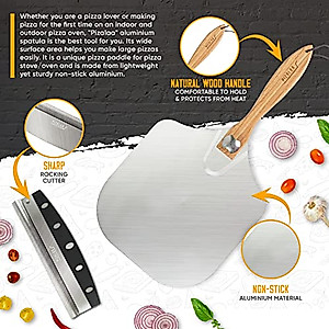 PIZALAA Pizza Peel 12 Inch with Pizza cutter - Aluminium Metal Pizza Paddle with Foldable Wooden Handle for Easy Storage, Pizza Cutter Rocker, Pizza Server, Pizza Oven Accessories, Homemade Pizza