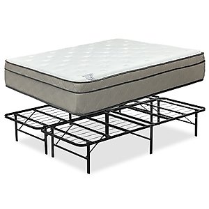 Mayton Queen 12 Inch Breathable Ultra Plush Hybrid Mattress Pain and Pressure Relieving Extra Soft EuroTop & Black 14" Metal Platform Bed Frame, Mink