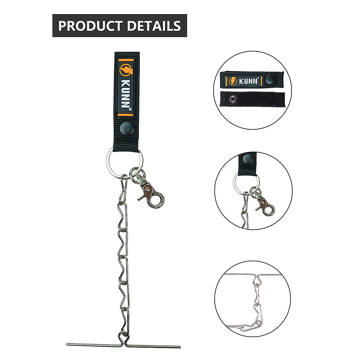 KUNN Electrical Tape Holder,Dual-Use Tape Thong,Enhanced Fast Tape Holder Chain for Tool Belt with Keyring,Snap Loop and Button(1Pack,Black)