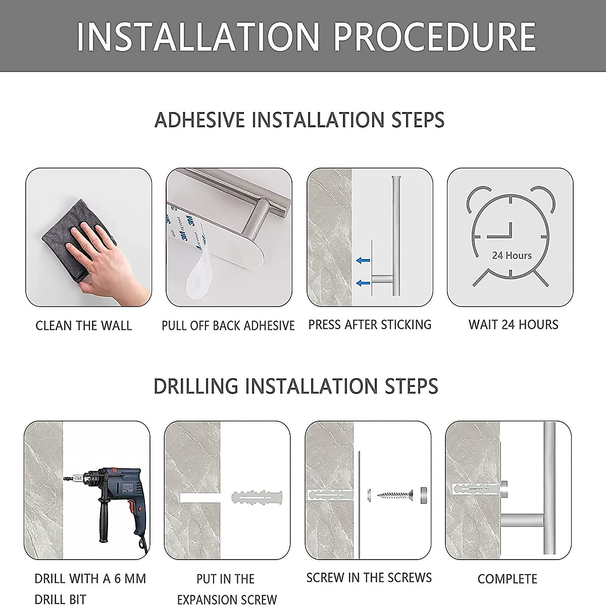 Paper Towel Holder Under Cabinet 13 Inches Stainless Steel Self Adhesive Paper Towel Holder Wall Mount for Kitchen, Pantry, Bathroom, Living Room (Black)