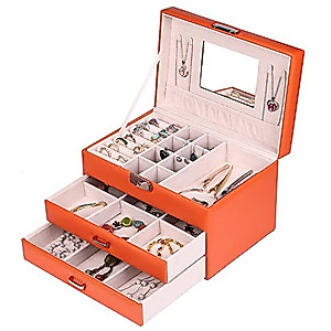 Jewelry Box with 3 Layers PU Leather Lockable Jewelry Storage Organizer with Velvet Lining Portable Leather Jewelry Box for Storing Watch, Earring, Ring, Chain, Bracelet