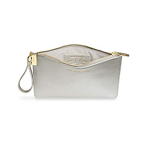KATIE LOXTON Create Magical Moments Womens Vegan Leather Secret Message Pouch Clutch Metallic Silver