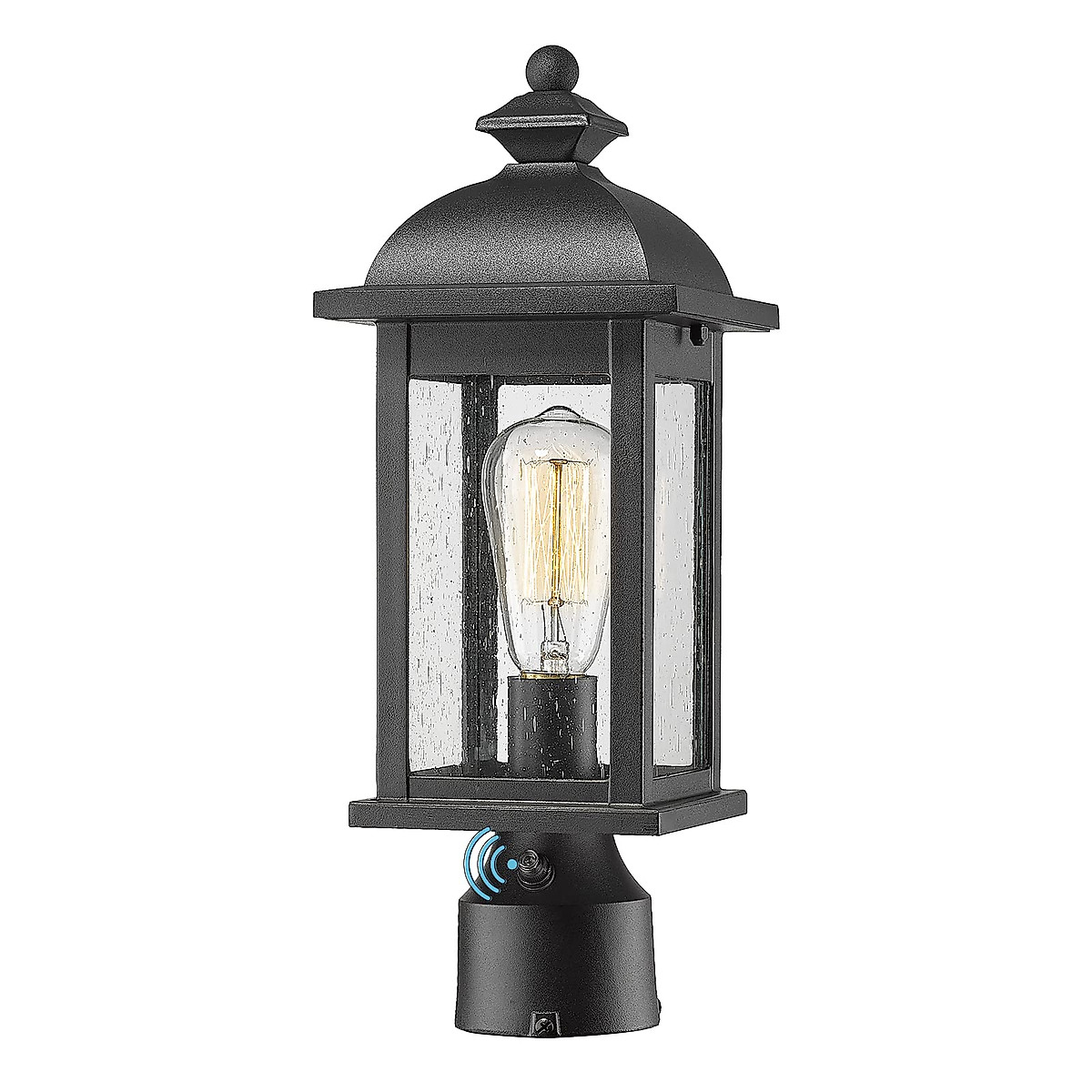 FEMILA Dusk to Dawn Outdoor Post Light, Waterproof Pole Lantern Light Fixture, Exterior Lamp Posts Outdoor Lighting for Garden Patio Yard Pathway Driveway, Clear Glass Panel, 4FD54P-PC BK