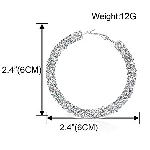 Silver Glitter Hoop Earrings for Women Bohemian Sparkle Resin Rhinestone Wrapped Big Hoop Dangle Earrings Jewelry