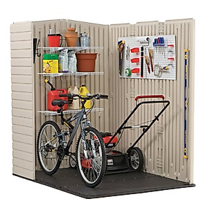 Rubbermaid Large Plastic Vertical Resin Weather Resistant Storage Shed, 5 x 6 Ft., Sandstone, for Garden/Backyard/Home/Pool/Bikes/Lawn Mowers