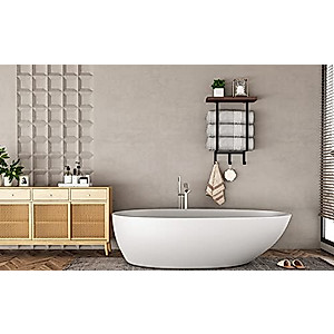 ZUJJAFY Towel Racks for Bathroom Wall Mounted Towel Rack with Wooden Shelf & 3 Hooks, Towel Holder for Small Bathroom Wall Decor, Bath Towel Storage for Rolled Towels Organizer, Matte Black