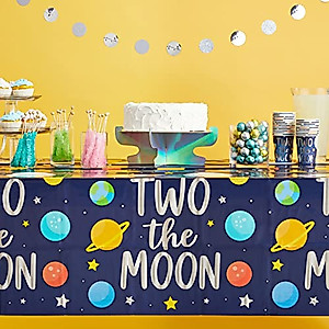 BLUE PANDA 3 Pack Two The Moon Tablecloth for 2nd Birthday Party, Table Cover Party Decorations (54 x 108 in)