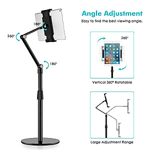 Viozon Tablet Phone Overhead Stand, Height & 360 Degree Angle Adjustable, Aluminum Desktop Stand, Compatible with 3.5-11" Cellphone or Tablet Such as iPhone iPad Pro Air Mini, Samsung, Nexus(AP-4P-B)