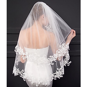 Cibelle Short 2 Tier Lace Bridal Wedding Veil For Bride White