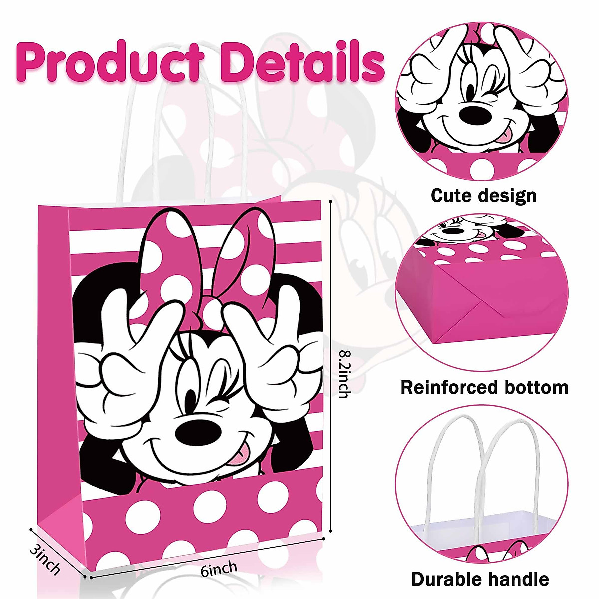 24Pcs Minnie Party Gift Tote Bag Party Favor for Kids Birthday - 12 Different Patterns Candy Bags Treat Bags For Birthday Party Supplies Favors Decoration