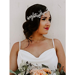 SWEETV Crystal Bridal Headpieces for Brides Silver Wedding Hair Accessories Bride Headband Pearl Hair Vine Rhinestone Hair Pieces for Women