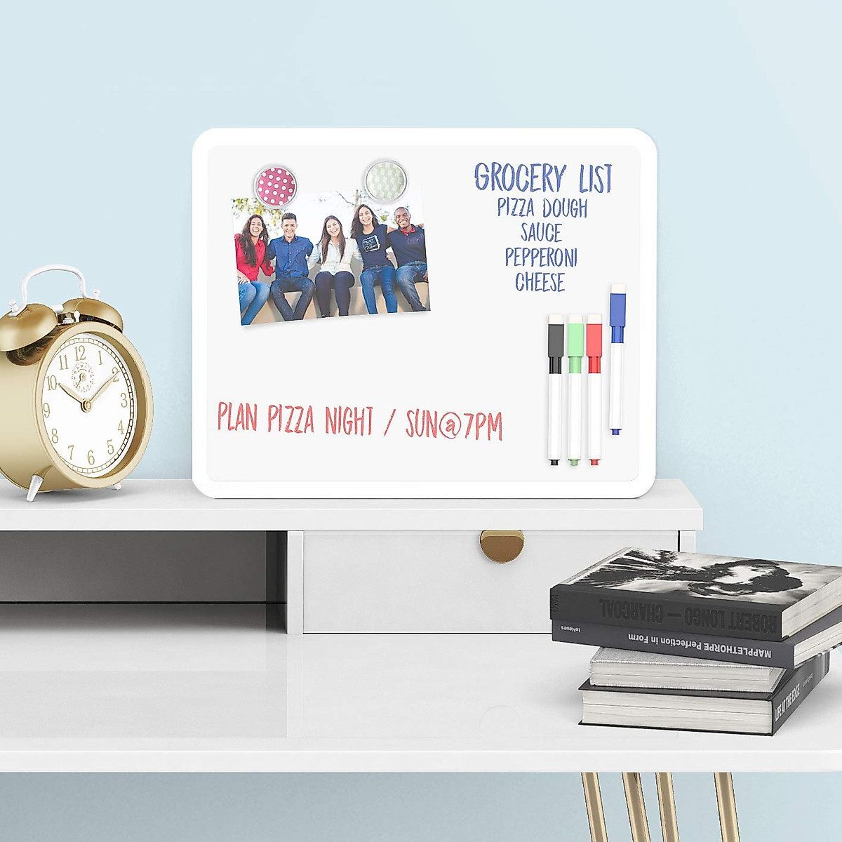 Dry Erase Board 11 by 14 in - Magnetic Whiteboard with 4 Markers and 2 Magnets- White Frame- for School, Home, Office, Remote Learning- Easy to Hang on Walls or Magnetic Surface
