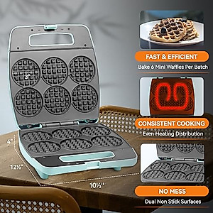 Baker's Friend Multi Mini Waffle Maker Machine, Bake 6 x 3 Inch Small Waffles, Perfect for Families and Individuals Use, Excellent Choice for Breakfast Brunch Parties & Events