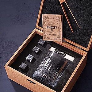 Hediye Sepeti Whiskey Gift Set, 100% Lead-Free Crystal Glass, Luxury Whiskey Stone Set, Wood Box, Great for Whiskey, Bourbon and Liquor, Birthday, House Warming and Retirement Gifts 1Glass (60th)