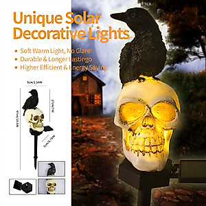 QH Garden Halloween Outdoor Decoration - Solar Lights, Waterproof Ghost & Skull Lights with Black Crow, Skeleton Stakes with LED, Stunning Decorations