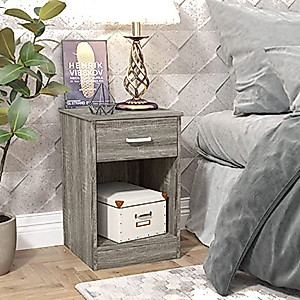 RAAMZO 2-Tier Nightstand End Table Side Table for Bedroom Home Office Bedside Cabinets with 1-Drawer and Open Shelf, Weathered Grey