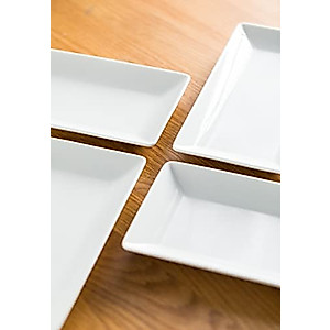 LAUCHUH Serving Platter, 10” Rectangular Plates Serving Tray Porcelain Platters for Parties, Sushi, Dessert Microwave and Dishwasher Safe Set of 4, White