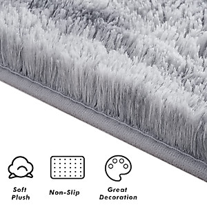 Softlife Fluffy Rug for Living Room, 6x9 Feet Plush Area Rug for Bedroom, Tie-Dyed Grey Furry Shag Rug for Aesthetic Christmas Room Decor, Soft Modern Fuzzy Faux Fur Carpet for Kids Nursery Room Dorm