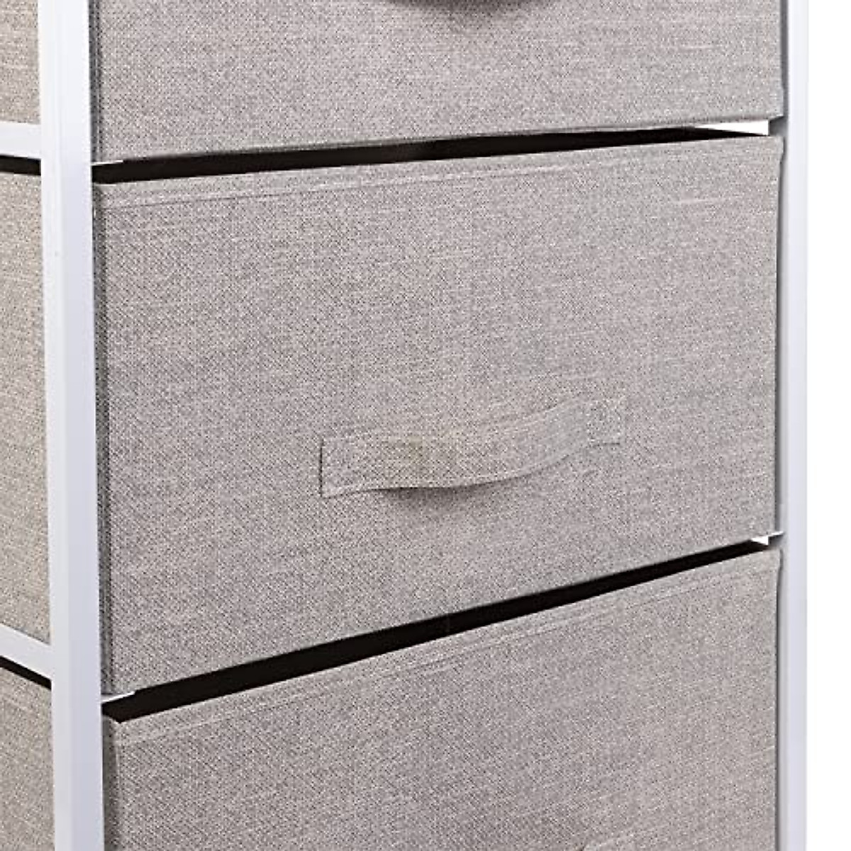 Simplify 3 Tier Vertical Storage Chest | Dresser | Nightstand | Fabric Drawers | Sturdy Steel Frame | Organizer | Bedroom | Closet | Easy to Assemble | Beige