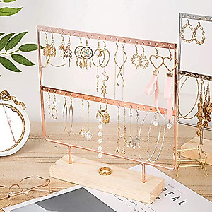 lemonadeus Earrings Organizer Jewelry Display Wood Stand (44 Holes 2 Layers) (rose gold)