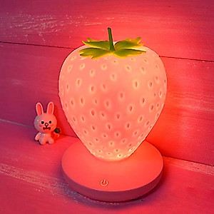 EMVANV Strawberry Night Light, Cute Silicone Strawberry Bedroom LED Touch Control Dimmable Night Light Bedside Color Changing Lamp for Kids Children