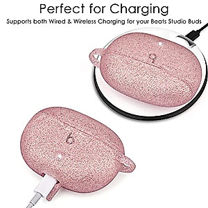 VISOOM Compatible with Beats Studio Buds 2021 Case, Silicone Soft Carrying Cases Protective Wireless Charging Cover Skin with Beats Studio Earbuds Accessories Keychain for Women&Girls