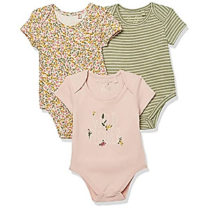 Jessica Simpson Girls' 3-Pack Short Sleeve Bodysuit, Fall Floral, 6-9 Months