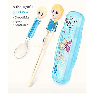 Frozen Queen Elsa Kids Children Spoon Training Chopsticks Flatware Utensil Cutlery Dinnerware Tableware Set with Case, 3 pieces