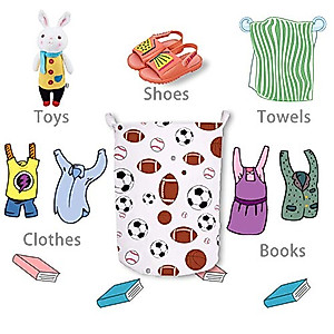 Runtoo 19.7" Large Sized Laundry Hamper Waterproof Foldable Canvas Sports Basketball Football Bucket Clothing Basket with Handles for Storage Bins Kids Room Home Organizer Nursery (sport theme)