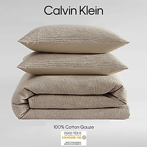 Calvin Klein - Duvet Cover Set, Super Soft Bedding with Modern Microwaffle Design, Casual Bed Essentials, Oeko-Tex Certified (Microwaffle Beige, King)