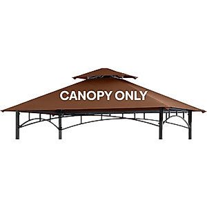 Grill Gazebo Replacement Canopy Roof, 5'x8' Outdoor BBQ Top, Double Tiered Shelter Cover Fit for Model L-GG001PST, L-GZ238PST (Brown)