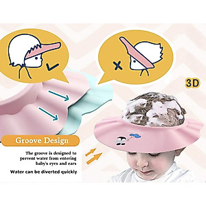 BONPEIPEI Baby Shower Shampoo Cap 2Pcs Adjustable Safety Eva Bath Visor Waterproof Soft Hair Washing Guard Accessories Bathing Hat for Girls, Boys, Infants, Kids and Toddlers-Pink/Green