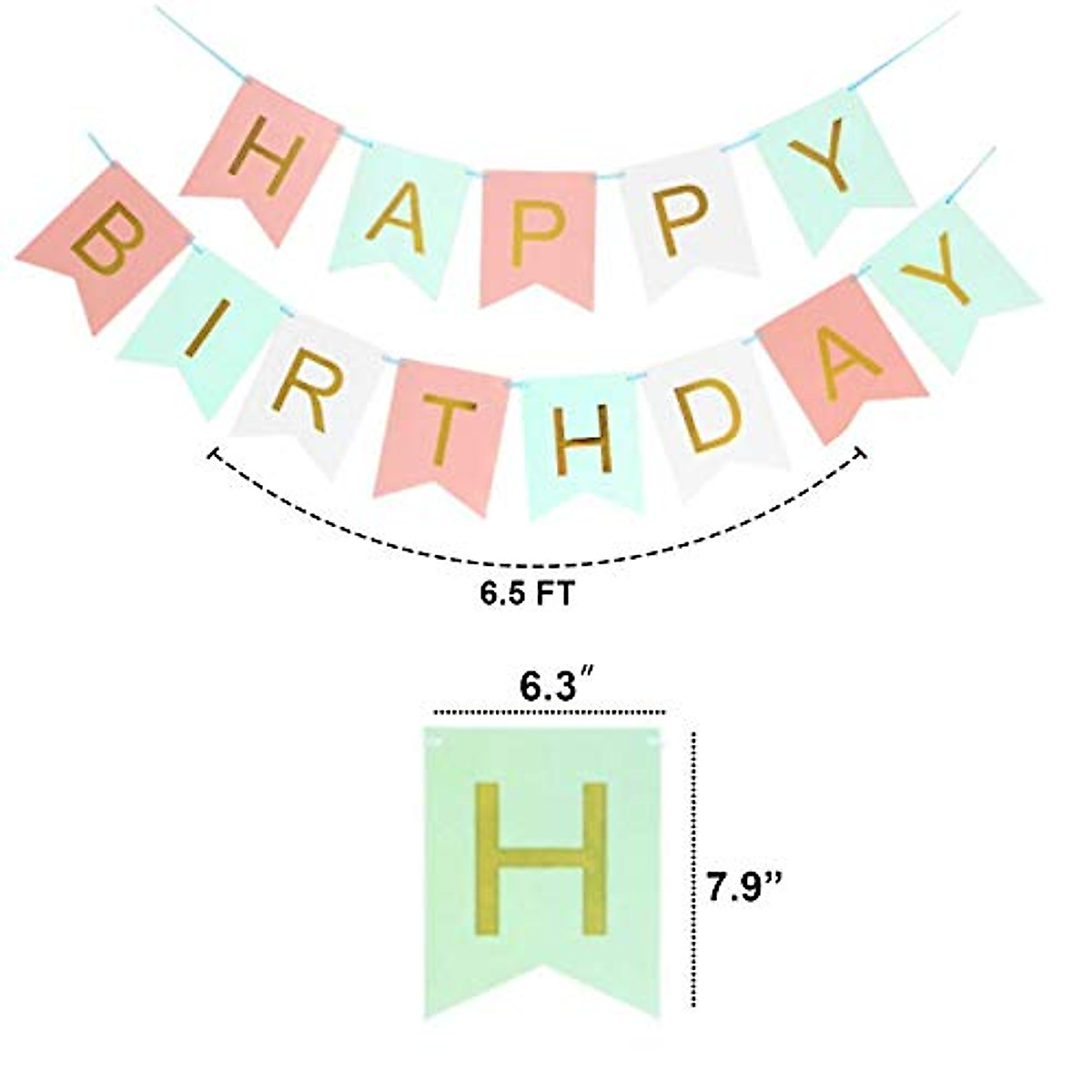 Mint Peach Birthday Party Decorations, Happy Birthday Decoration Set with Birthday Banner Pom Poms Circle Dot Garland and Tassel Garland for Women Grils Birthday Party Decor