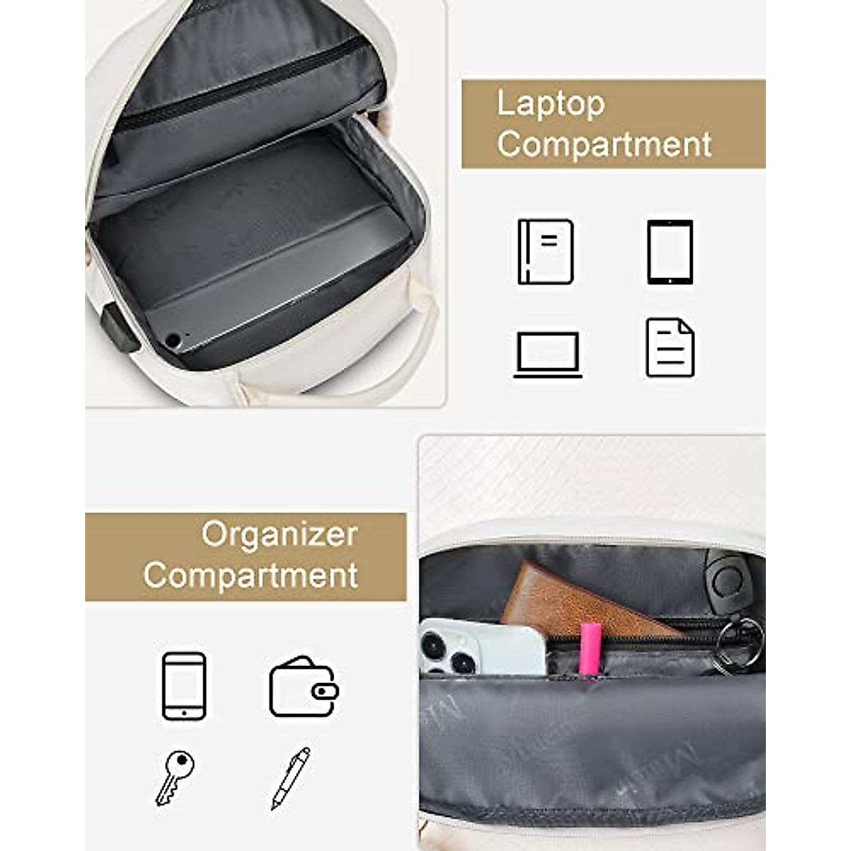 MATEIN Purse Backpack for Women, Waterproof Small Cute Fashion Shoulder Bag with USB Charging Port, Lightweight Mini Casual Daily Travel Backpack Daypack Gift for Ladies Teens Girls, Beige