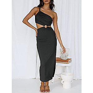 ANRABESS Women’s Summer Sexy Bodycon Maxi Gradution Dress 2023 Prom Dresses One Shoulder Sleeveless Sexy Cut Out Formal Cocktail Party Dress 765heise-L Black