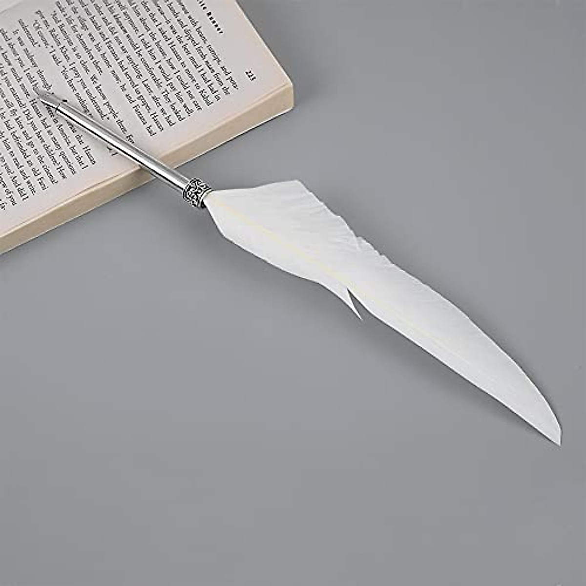 Sanpyl Quill Pen Set, Retro Quill Feather Pen Set with Leather Notebook Antique Calligraphy Writing Quill Pen Set Stationery Gift Box. (White)